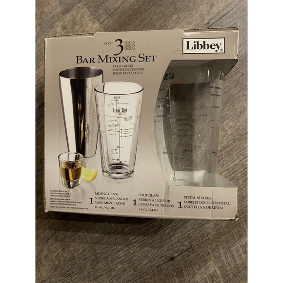 Libbey | Other | Libbey 3 Pc Bar Mixing Set Cocktail Recipes Shot Glass ...